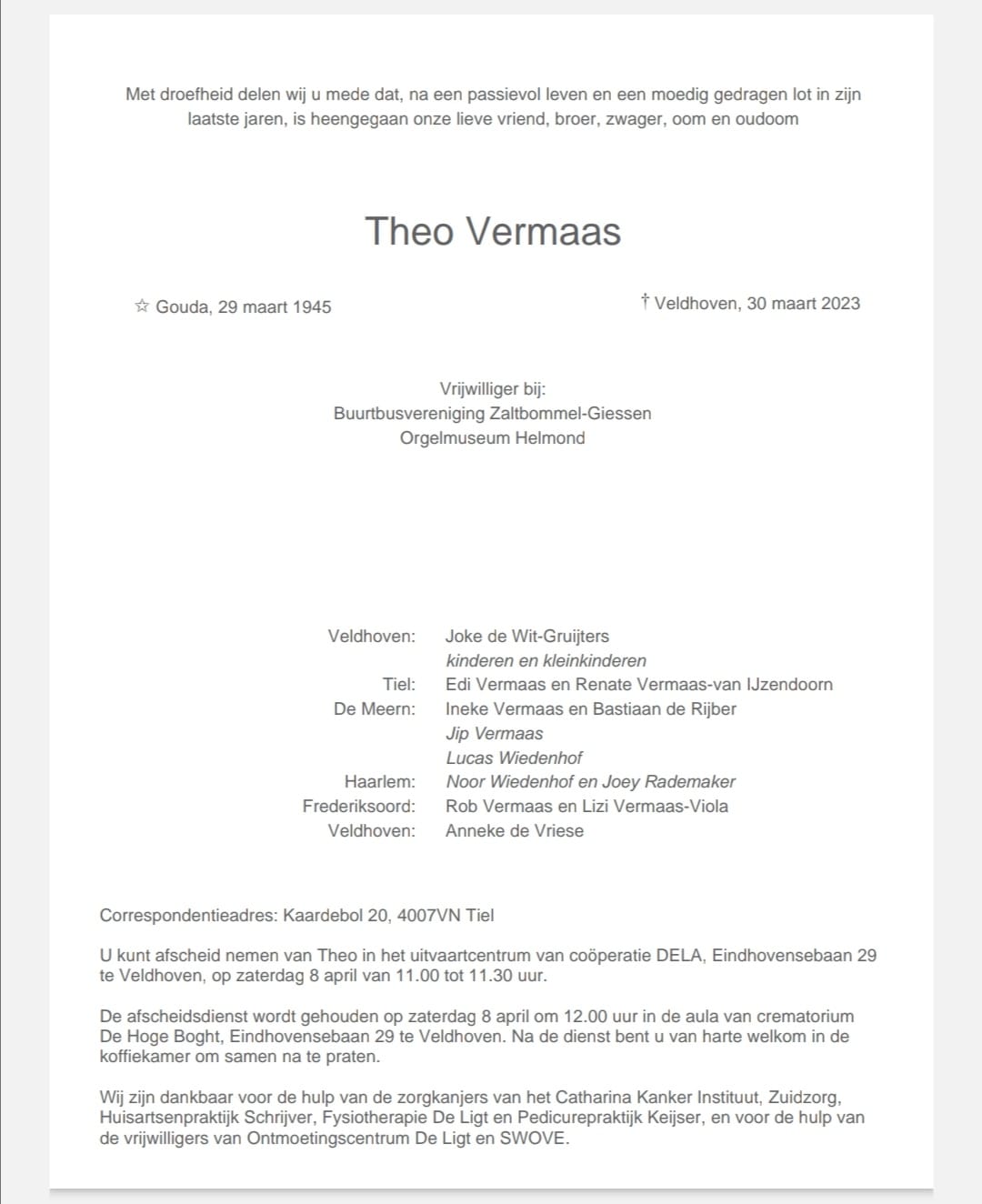 Theo Vermaas overleden – KDV